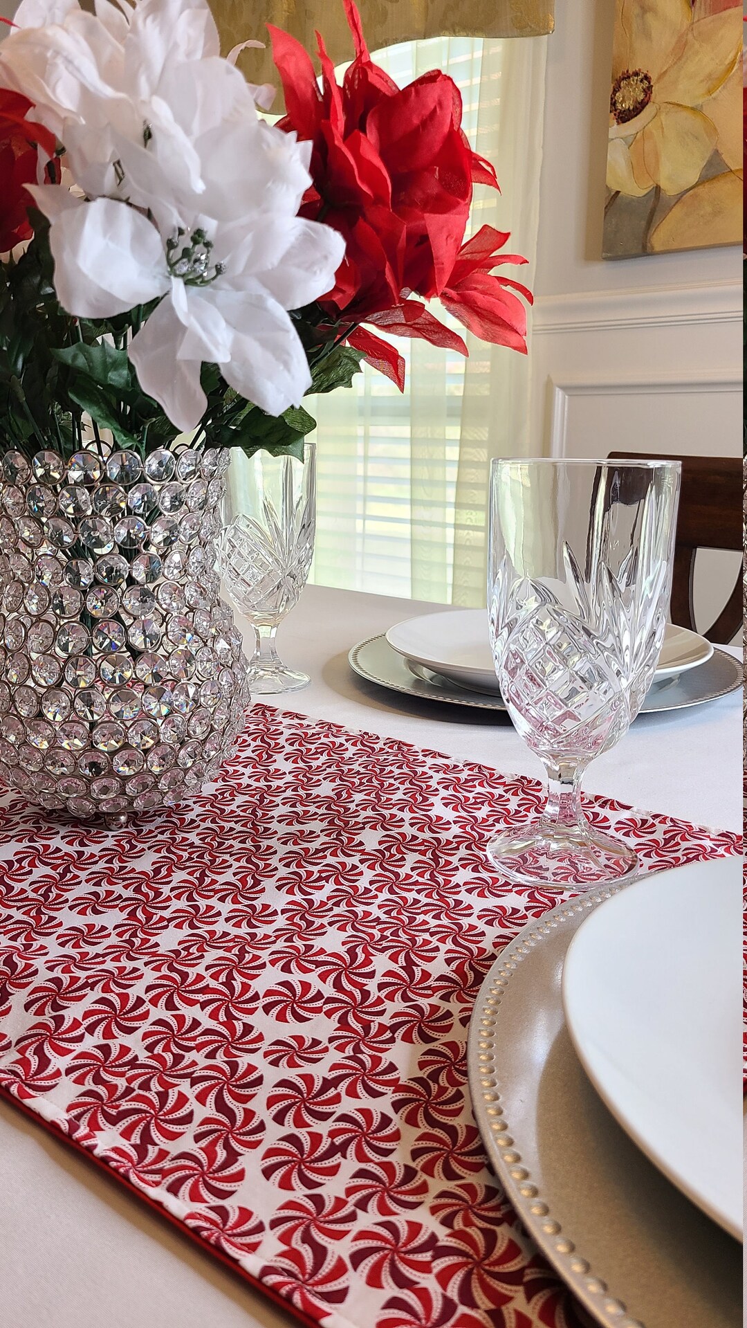 Red Peppermint Print Table Runner, 4to6 Seater Tables, Fits Rectangle ...