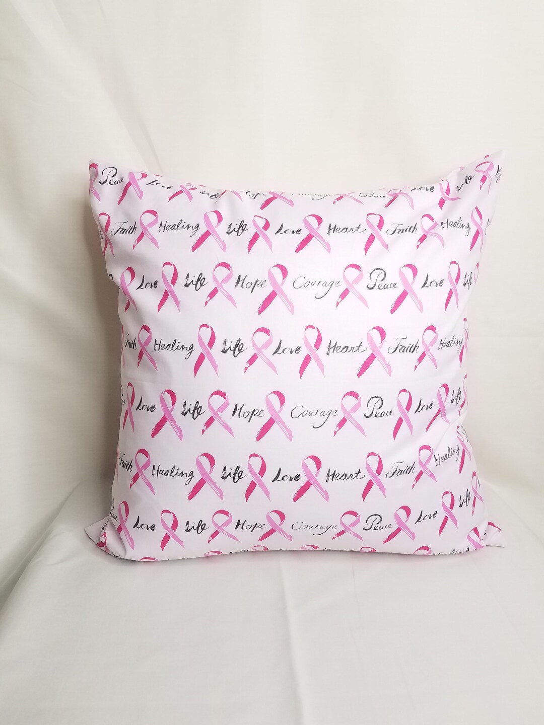 Breast Cancer Ribbon Pillow Cover, 16x16 Pillow Cover, Decorative ...