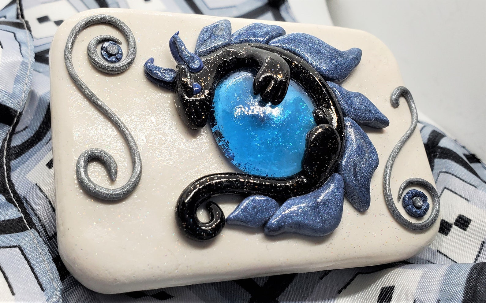 Ice Dragon Tin Handmade Dragon Tin Clay and Glass Covered Storage Tin ...