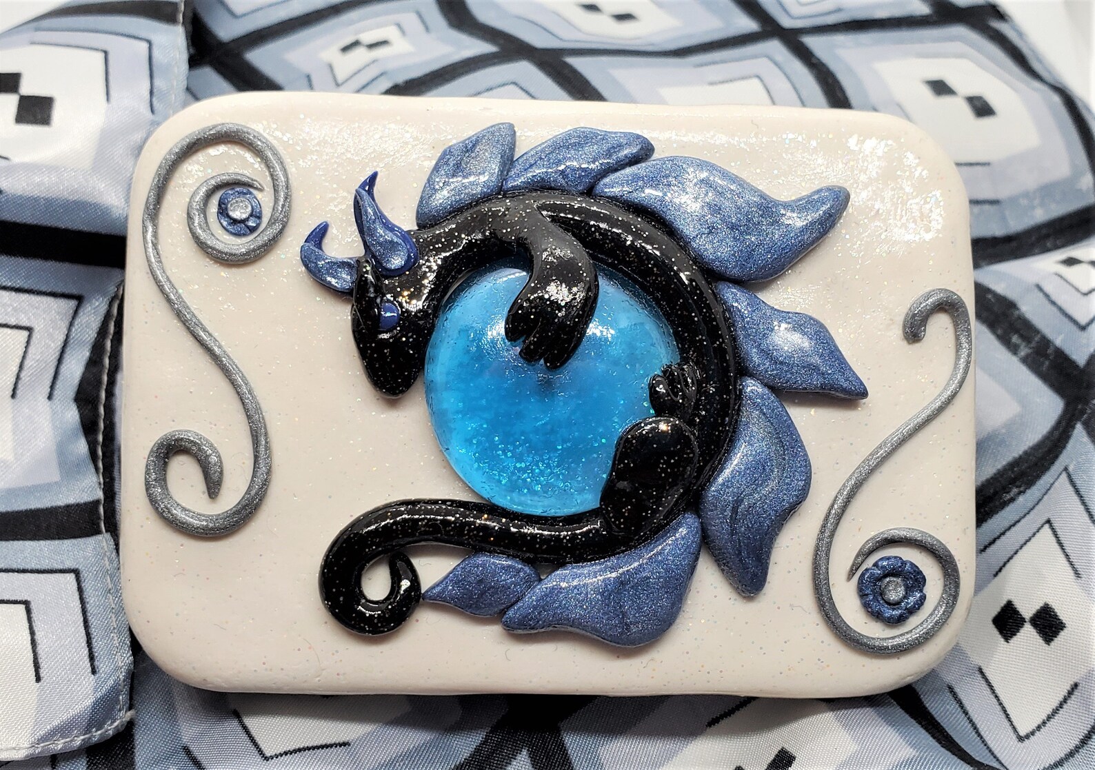 Ice Dragon Tin Handmade Dragon Tin Clay and Glass Covered Storage Tin ...