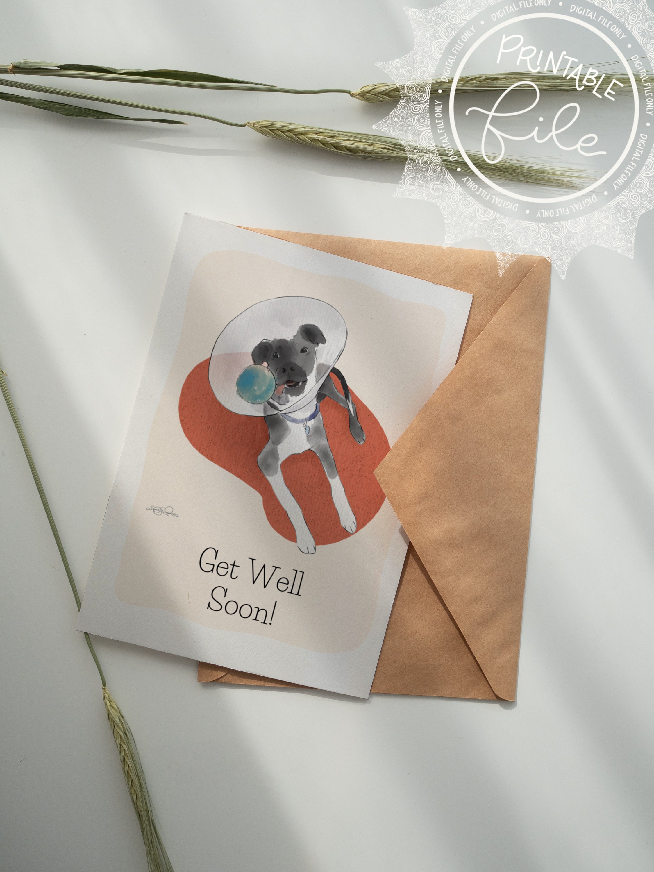 Get Well Soon Cute Puppy Printable Card Bundle Two Cards With Blank ...