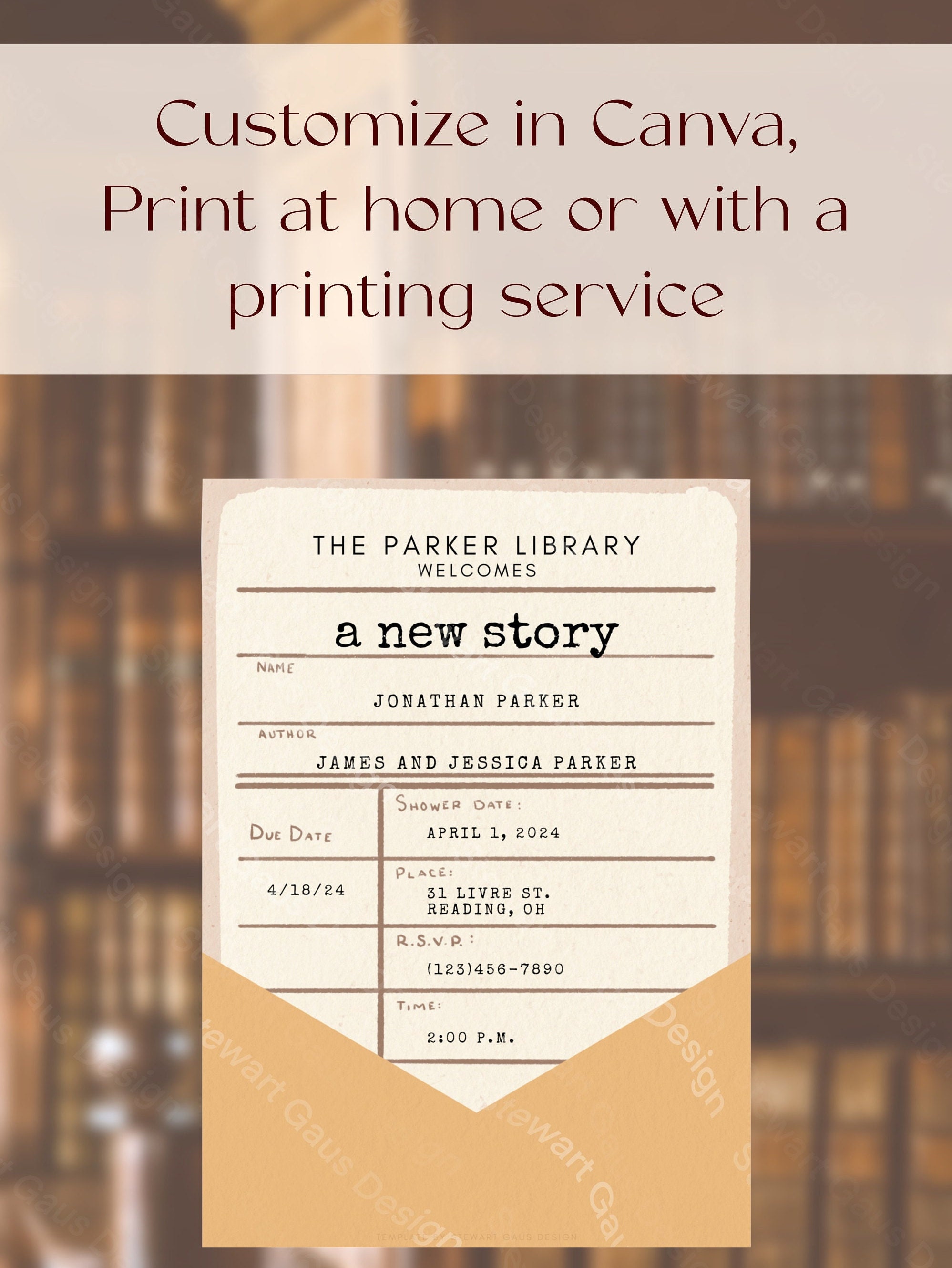 A New Story in the Library Canva Template DIY Printable Baby Shower ...