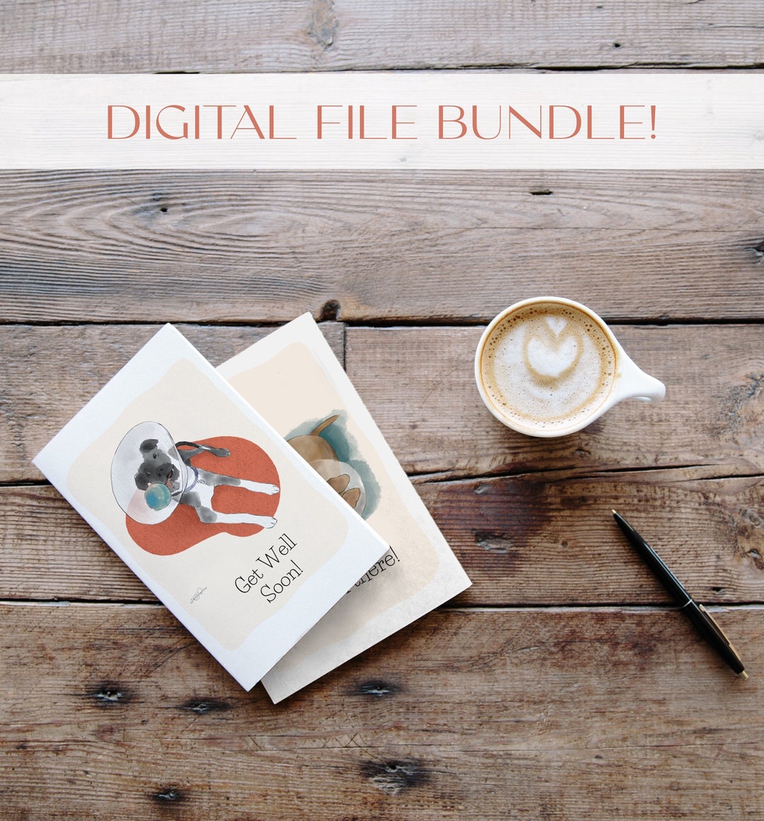 Get Well Soon Cute Puppy Printable Card Bundle Two Cards With Blank ...