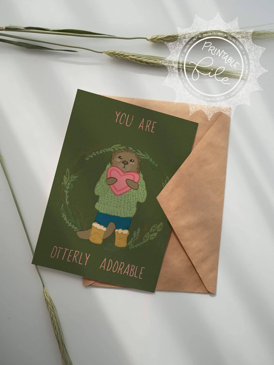 Otterly Adorable Cute Printable Card DIY Downloadable Card DIGITAL File ...