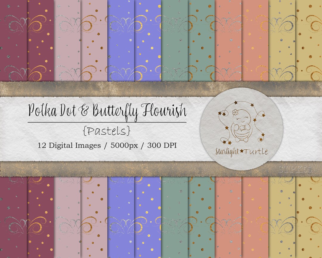 Pastel Polka Dot Digital Paper, Butterfly Glitter Textures (digital ...