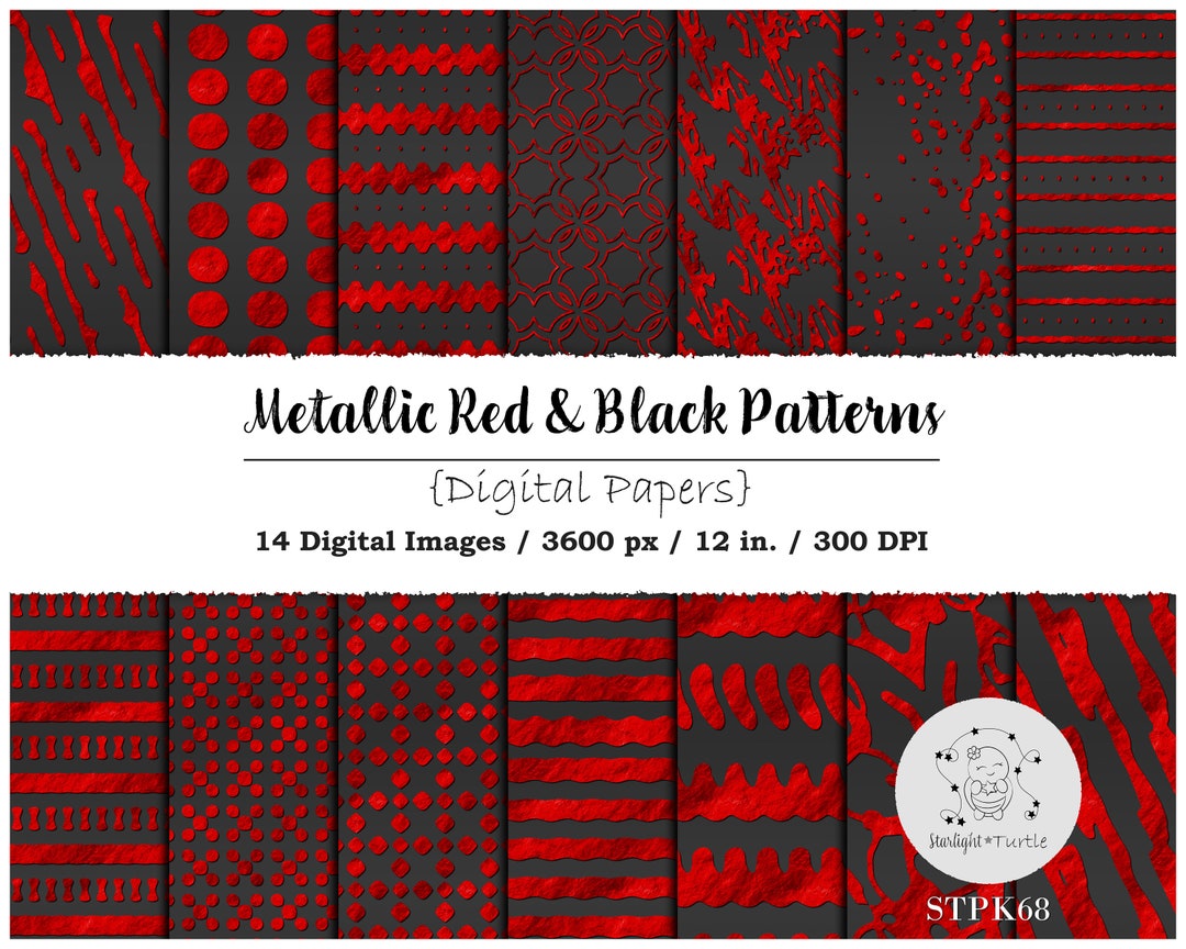 Metallic Red and Black Digital Paper, Geometric Patterns (digital ...