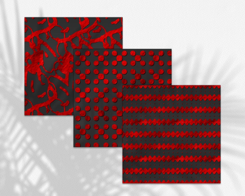 Metallic Red and Black Digital Paper, Geometric Patterns (digital ...
