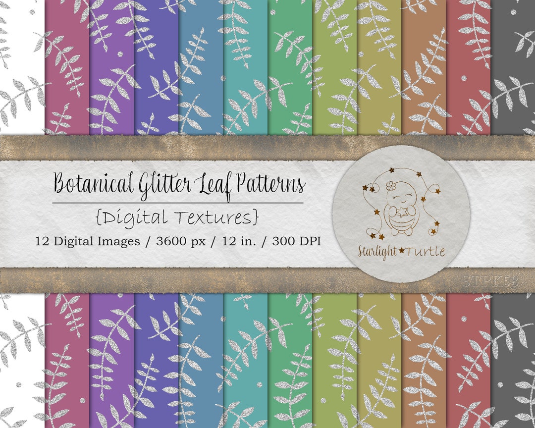 Seamless Botanical Glitter Leaf Patterns, Digital Papers, Textures ...
