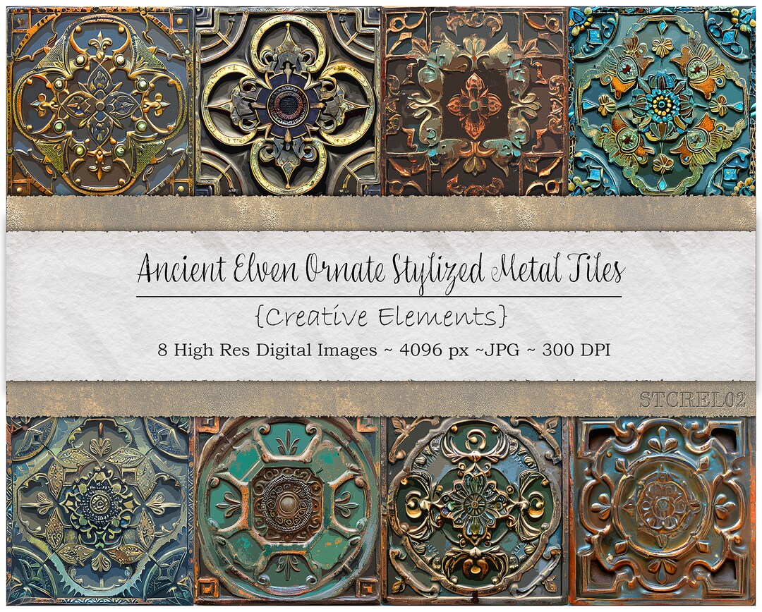 Elven Ornate Metal Tiles, Fantasy Texture Graphics (digital Download ...
