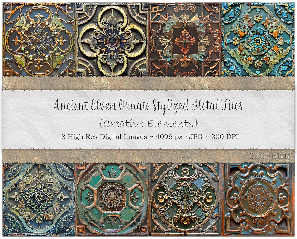 Elven Ornate Metal Tiles, Fantasy Texture Graphics (digital Download ...