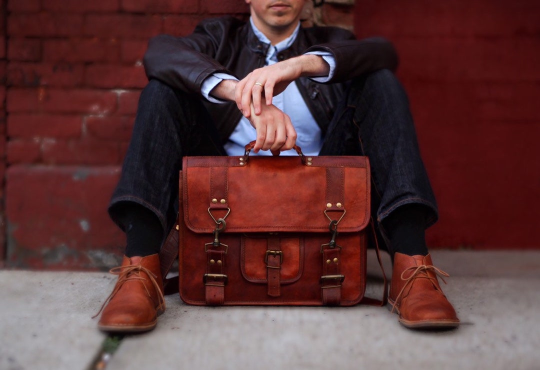 Leather Messenger Man Bag Custom Laptop Briefcase Calagry XP - Etsy