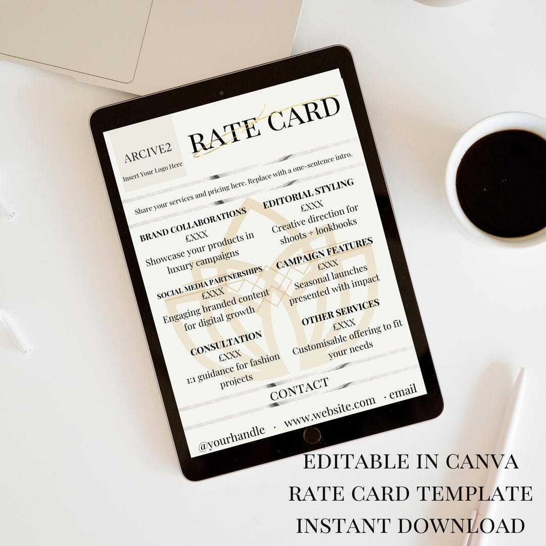 Rate Card Canva Template | Editable Pricing Sheet for Influencers ...