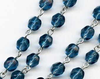 Czech bead chain of silver wire and 3mm black and clear glass | Etsy