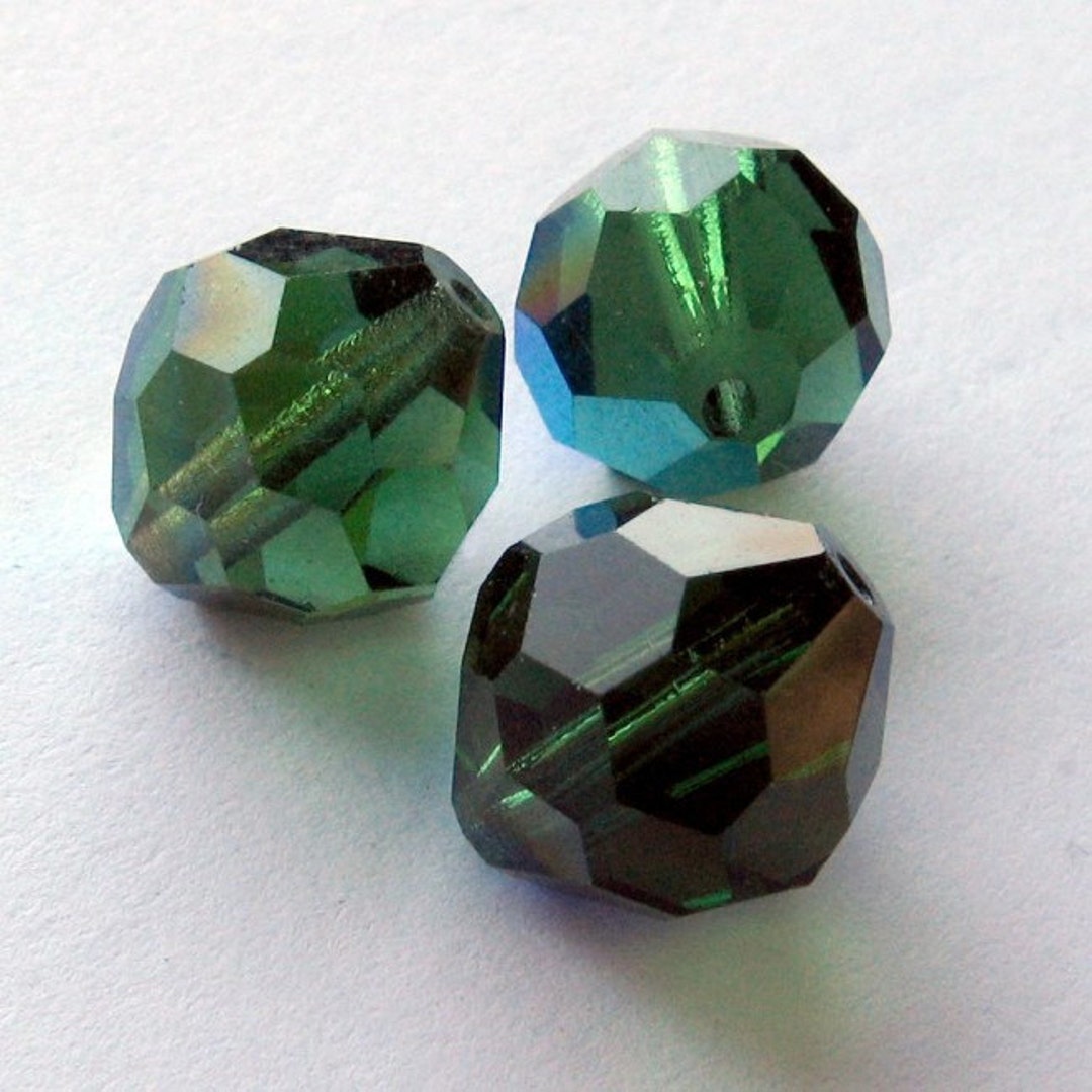Vintage West German Glass Tin Cut Tourmaline Green AB 12x10mm. Pkg of 2 ...