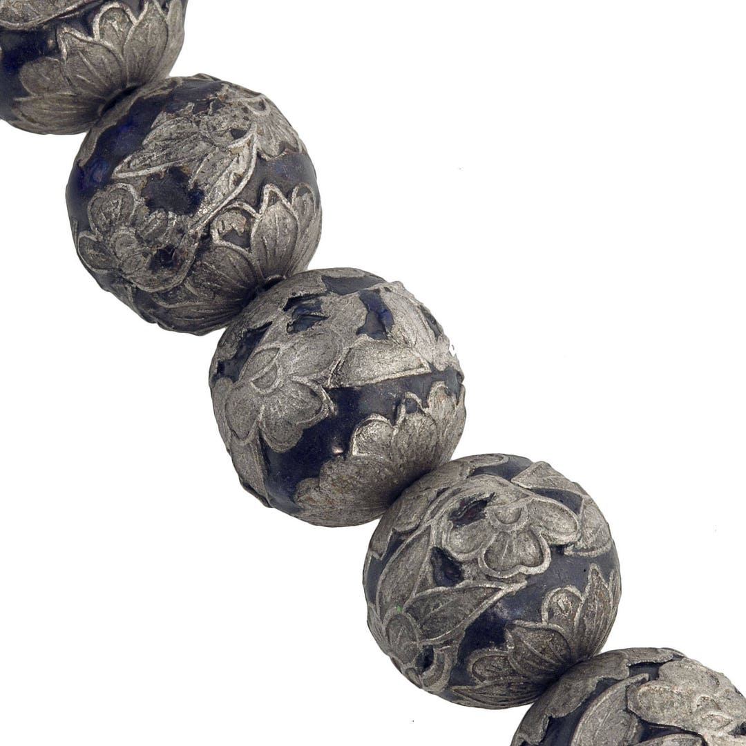 Blue Enamel and Silver Plated Copper Lotus Flower Bead, 15mm. Pkg.2 ...