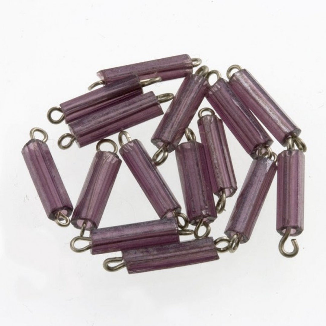 Vintage Amethyst 5-sided Glass Bugles on Fine Silver Wire. 13x2mm 25 ...