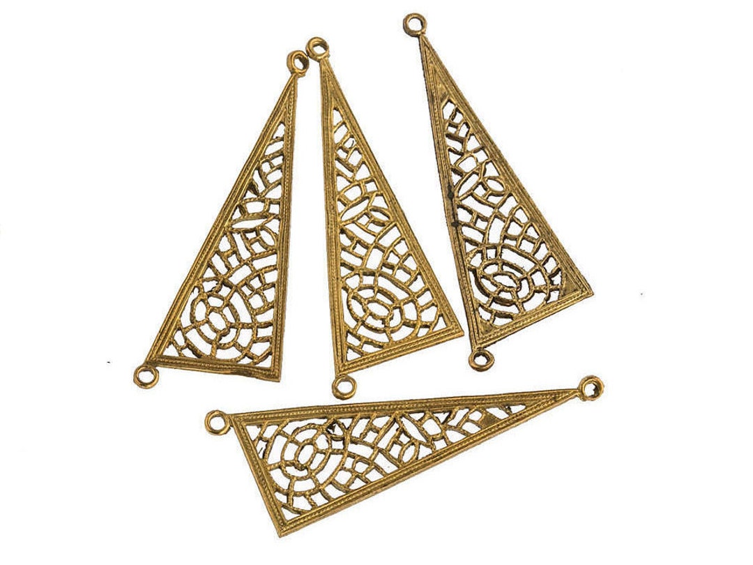 Vintage Brass Filigree Triangle Two Ring Connector. Pkg. of 4. B9-0637 ...