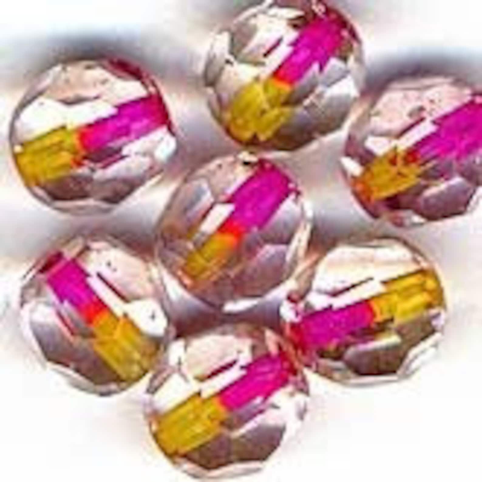 Vintage German Crystal Round Bead With Pink and Yellow Core. 7mm Pkg of ...