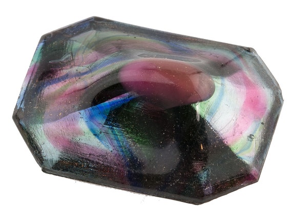 Stunning rainbow foiled domed octagonal stone. 33x24mm 1 | Etsy