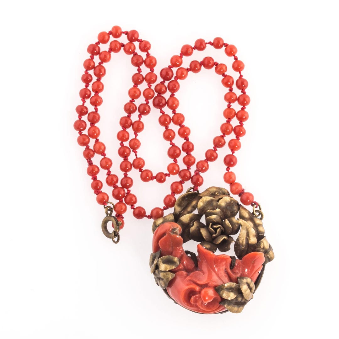 Antique Victorian / Edwardian Red Mediterranean Coral Beaded Necklace ...