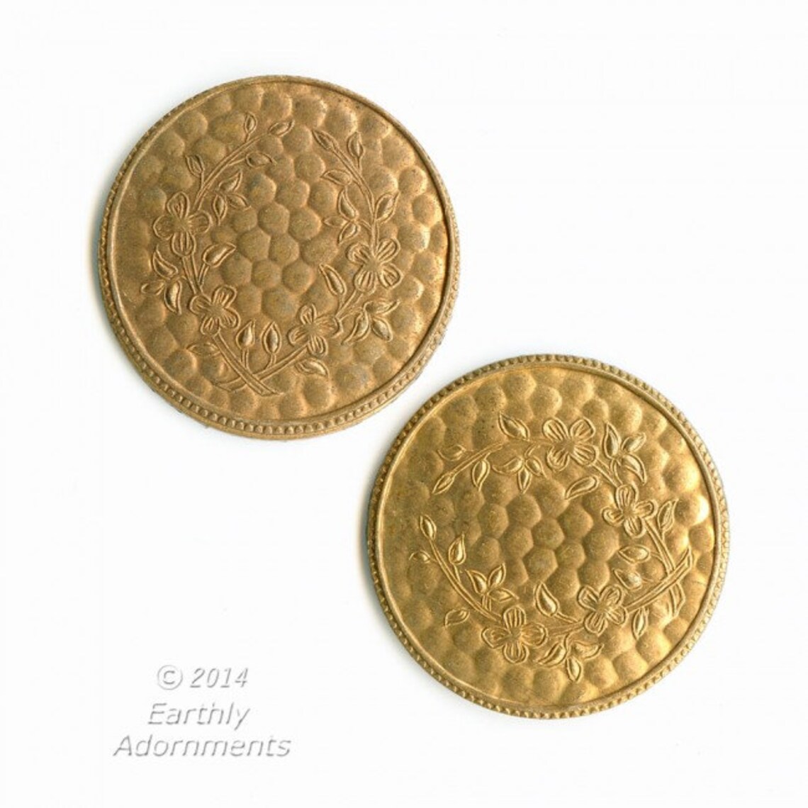 Textured brass disks with faint floral design. 22mm. Package | Etsy