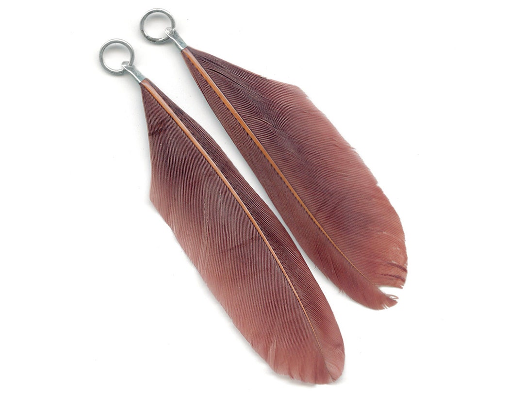 Vintage Sienna Brown Feather Pendant With Silver Crimp and Jump Ring ...