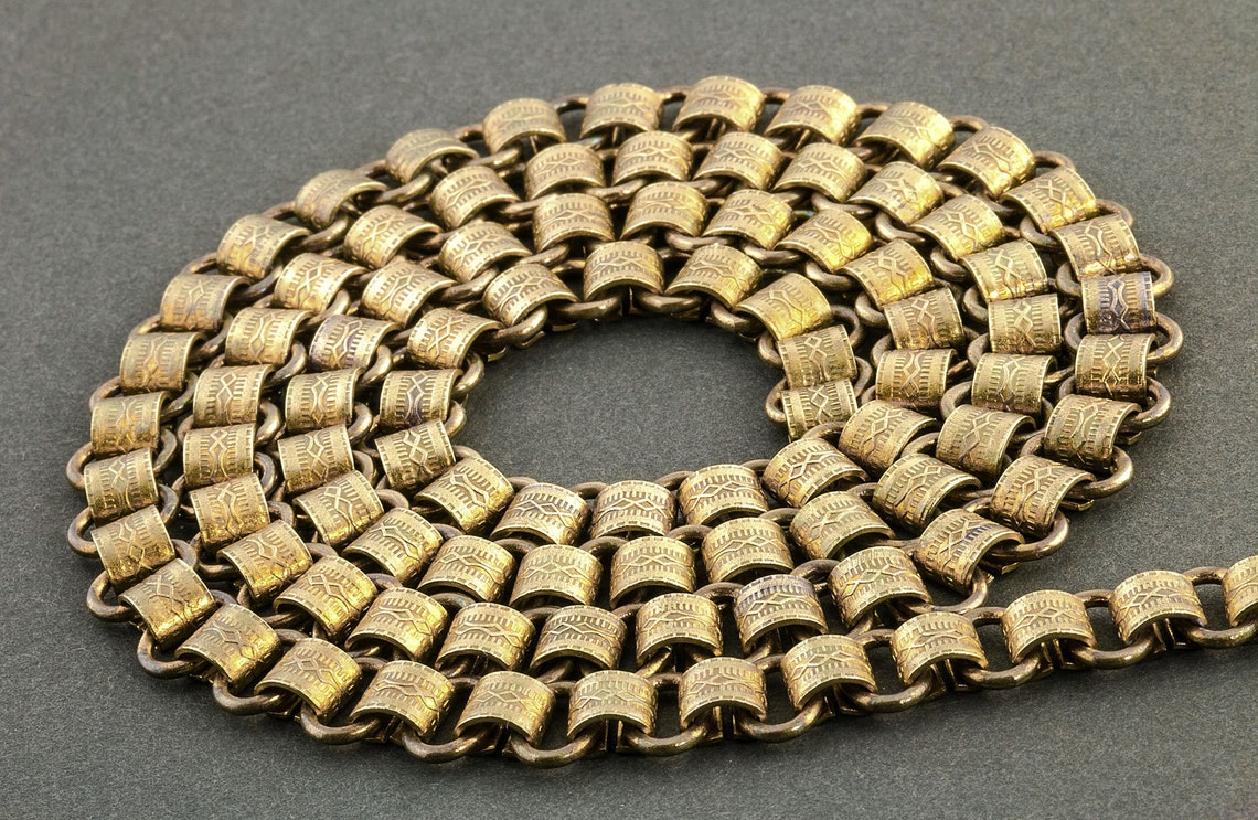 Vintage Style Embossed Solid Brass Book Chain per Foot. - Etsy