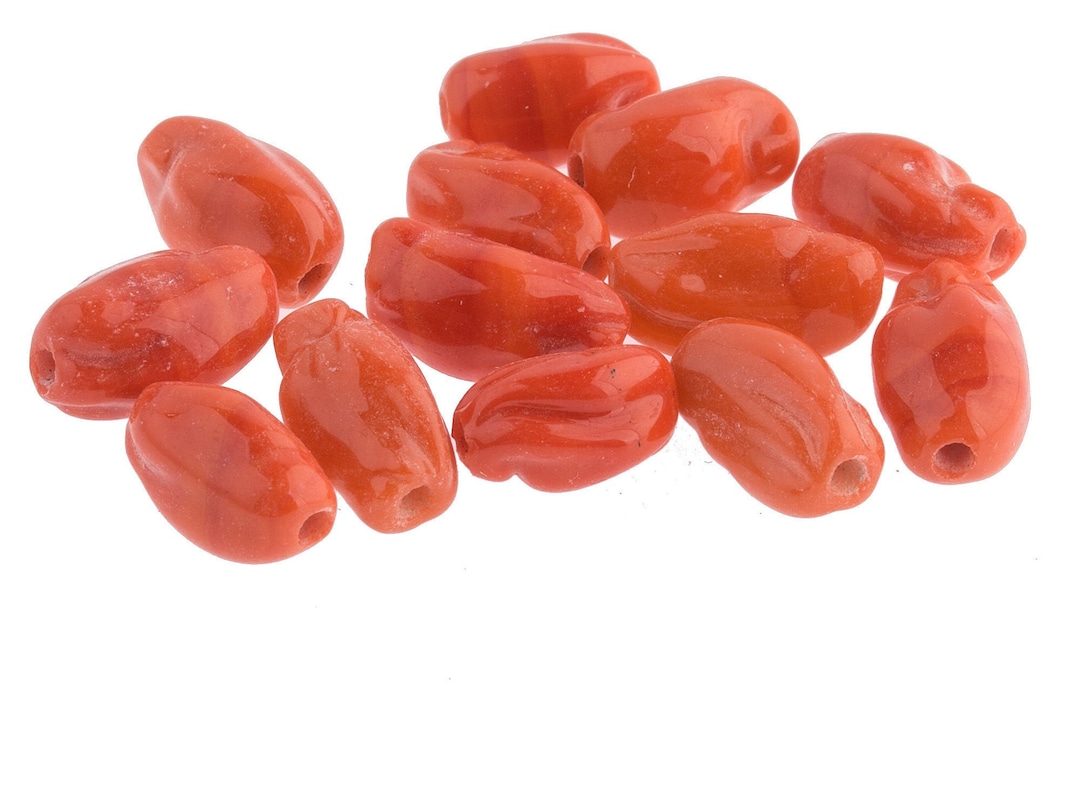 Vintage Japanese Coral Glass Pinched Oval Nuggets. 10x4mm. Pkg of 10 ...