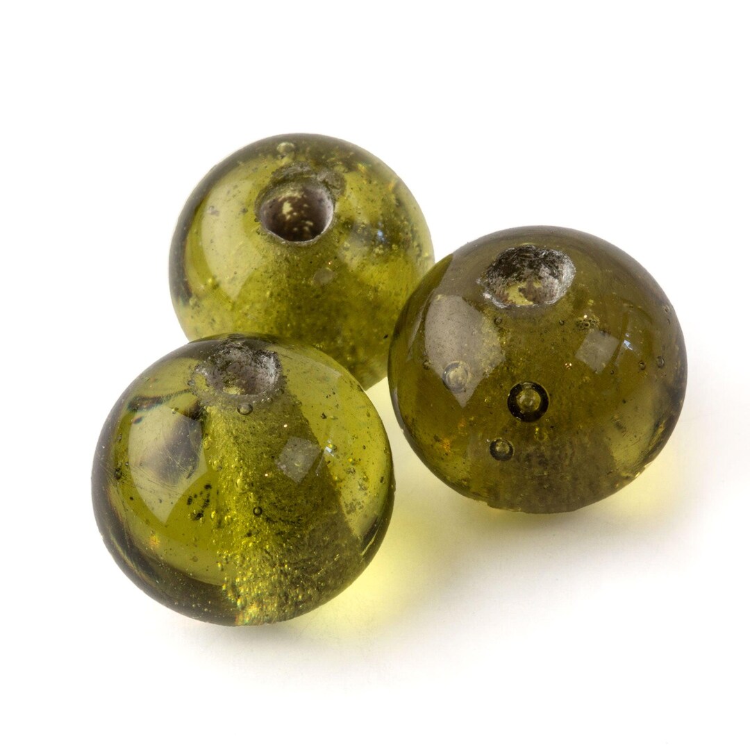 Antique Chinese Translucent Olive Green Peking Glass Beads 9-10 X 11mm ...
