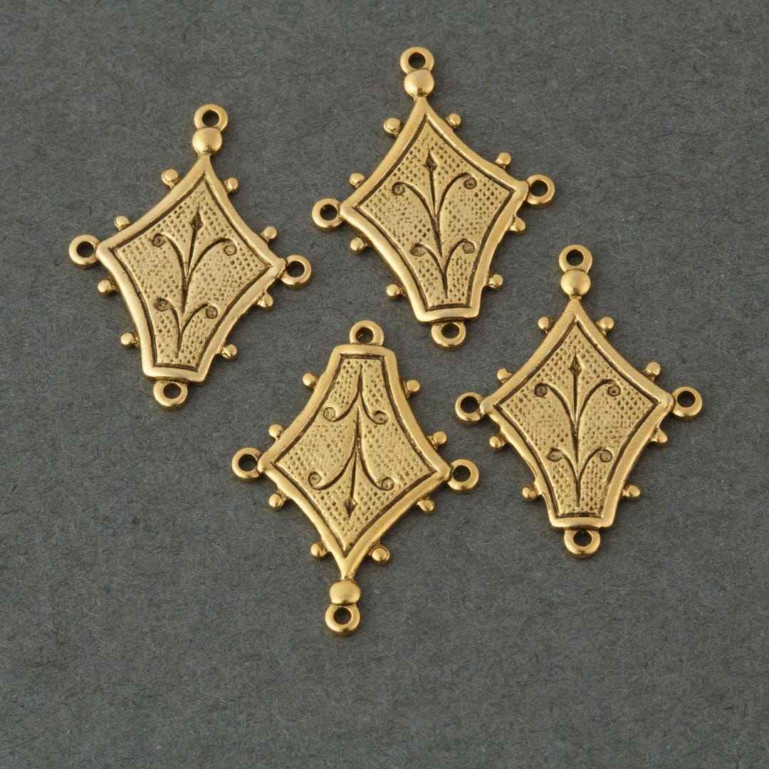 Antique Finish 24k Gold Plated Brass 4 Ring Stamping, 20 X 15mm. Pkg 4 ...