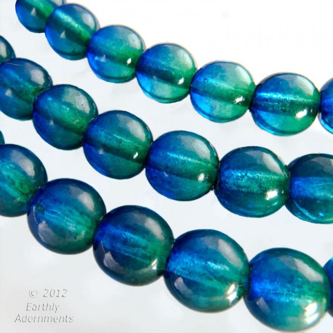 Contemporary Czech 3 Color 8mm Glass Rounds, Blue, Purple and Green ...