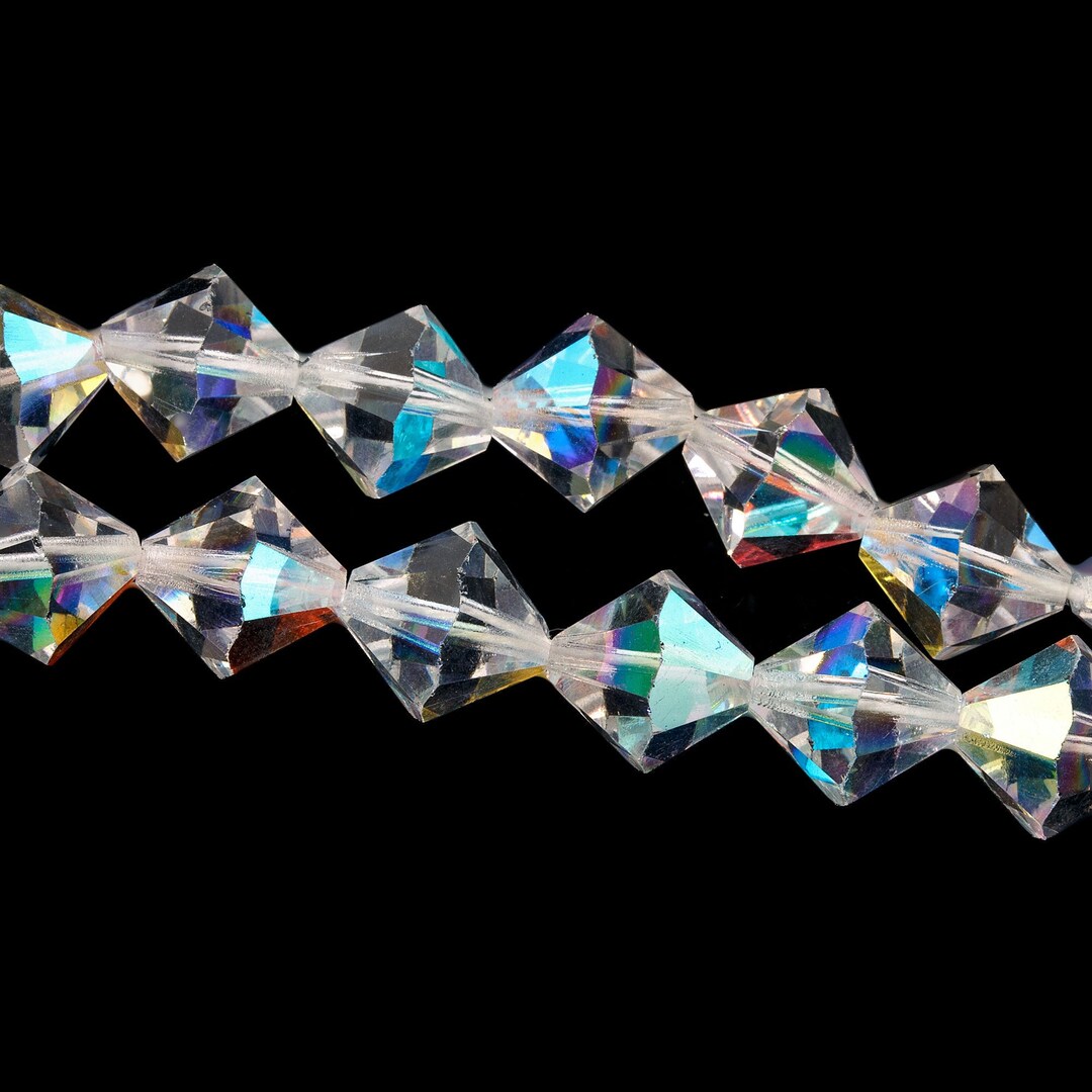 Vintage Czech Tin-cut 10mm Crystal Glass Aurora Borealis Bicones. Pkg ...