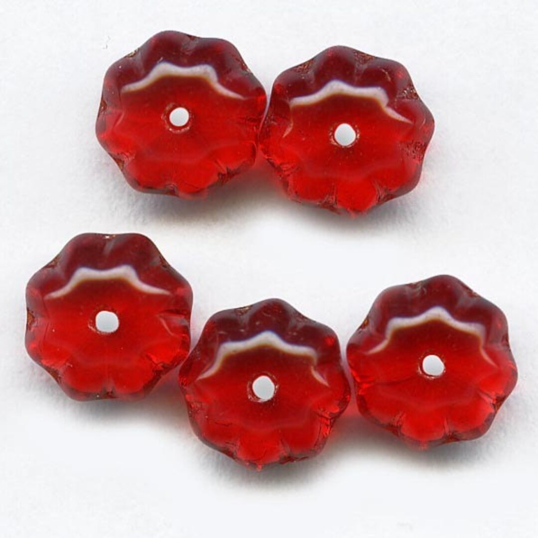 Vintage Ruby Red Glass Fluted Saturn Beads, 8x6mm Pkg of 15. B11-rd ...