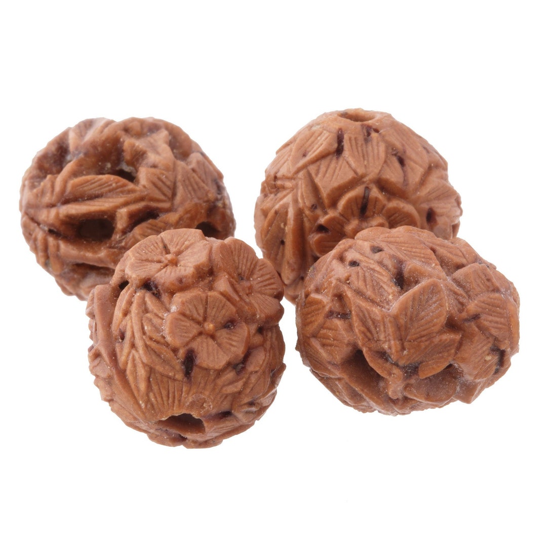 Vintage Chinese Carved Nut Beads. Intricate Foliar Carvings 12-15mm ...