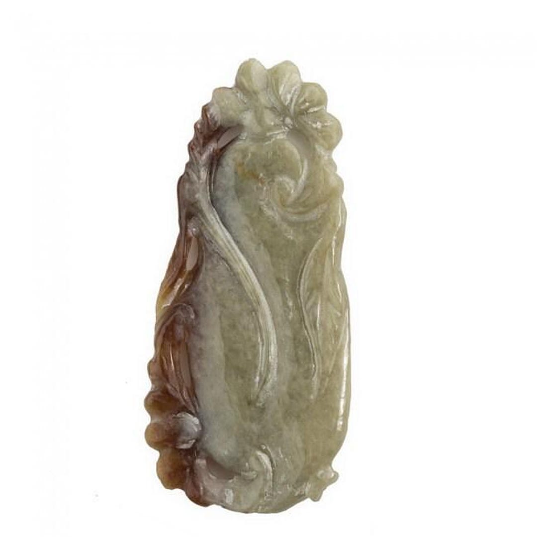 Vintage Carved Green and Rust Red Jade Pendant in Shape of a Gourd ...