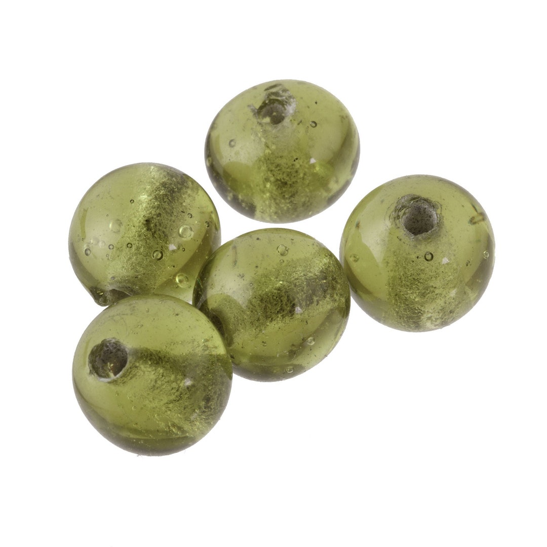 Vintage Chinese Translucent Olive Green Peking Glass Beads 7.5-8mm. Pkg ...