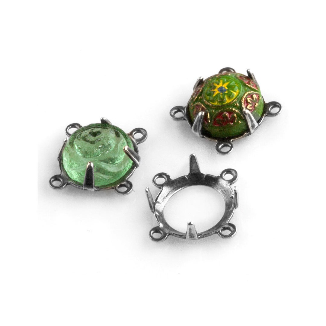 Silver Plated Brass Open Back 4 Ring 9mm Cabochon or Rhinestone Setting ...