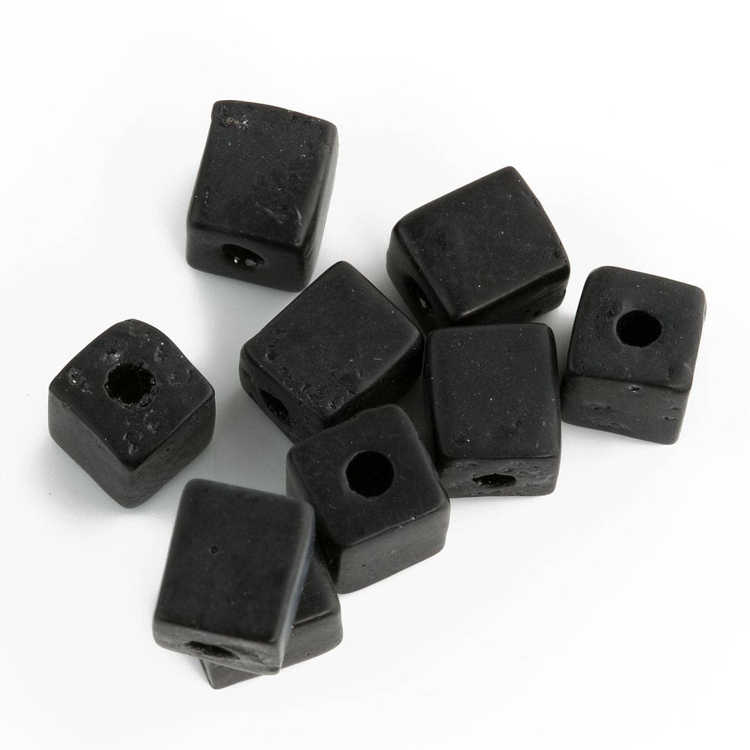 Matt Black Glass Cube Beads. 6x6mm. Czechoslovakia. Pkg of 10. B11-bw ...