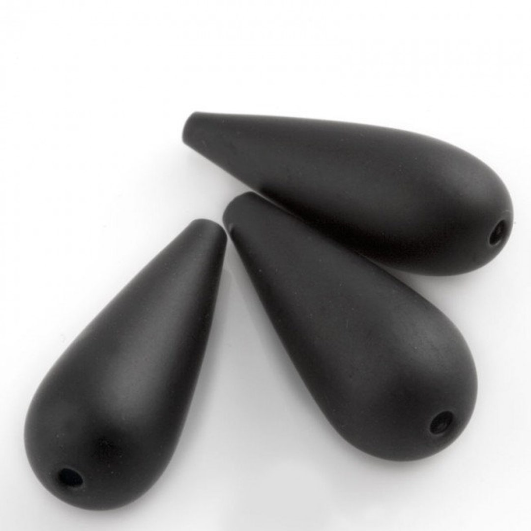 Vintage Art Deco Hollow Matte Jet Satin Glass Teardrop Shaped Bead ...