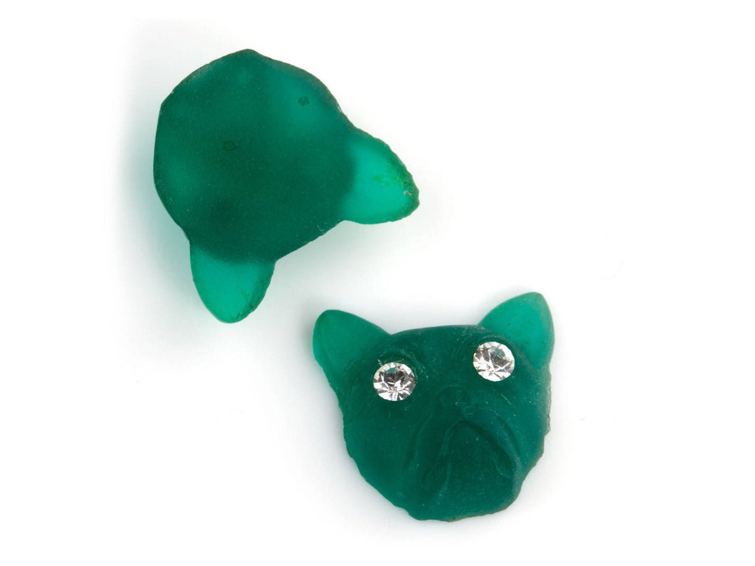 Vintage Translucent Green Translucent Frosted Glass Bull Dog Head ...