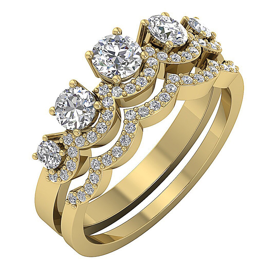 Buy Five Stone Bridal Wedding Ring Set 14K White Yellow Rose Gold Prong ...