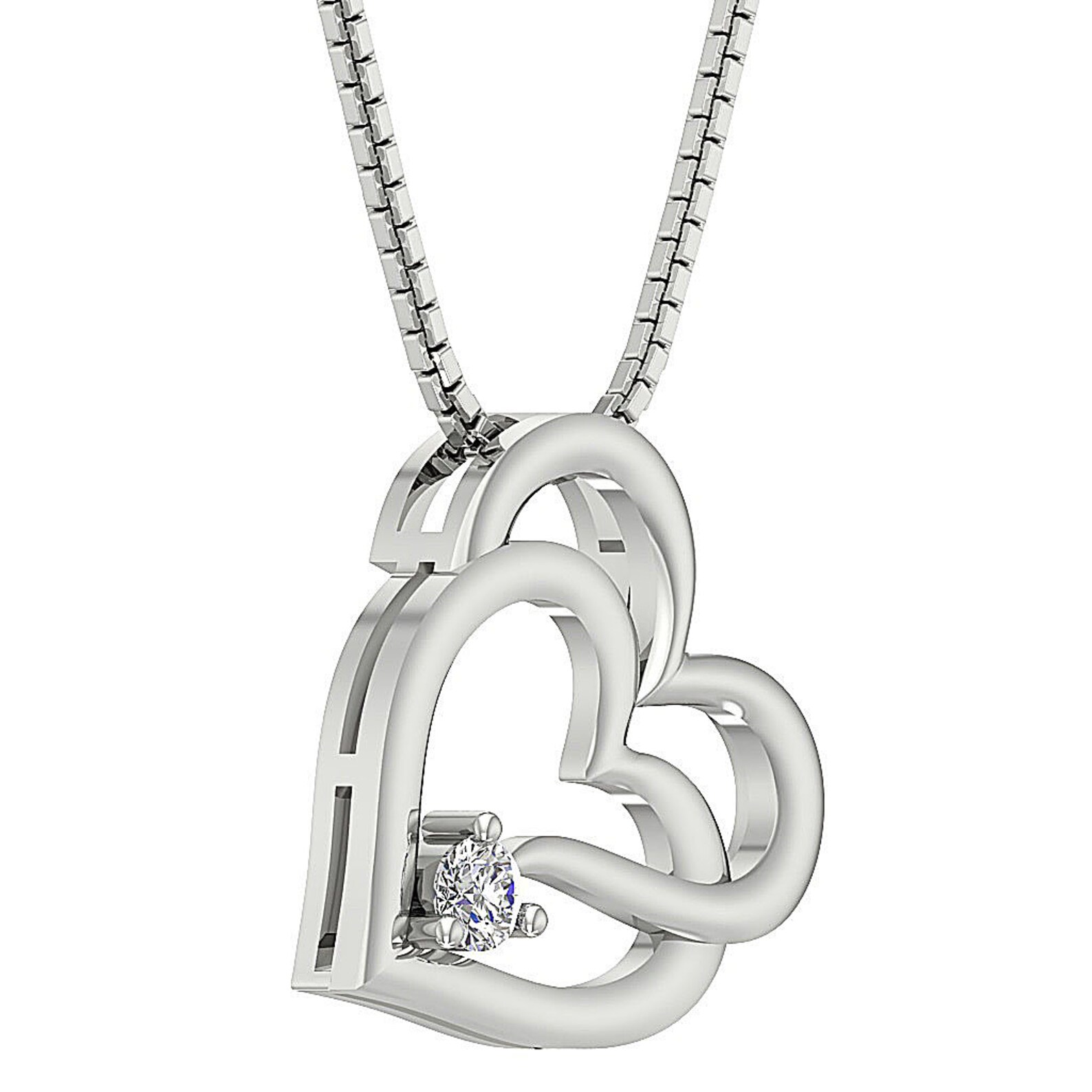 Double Heart Pendant Necklace SI1/I1 G 0.10 Ct Genuine Diamond | Etsy