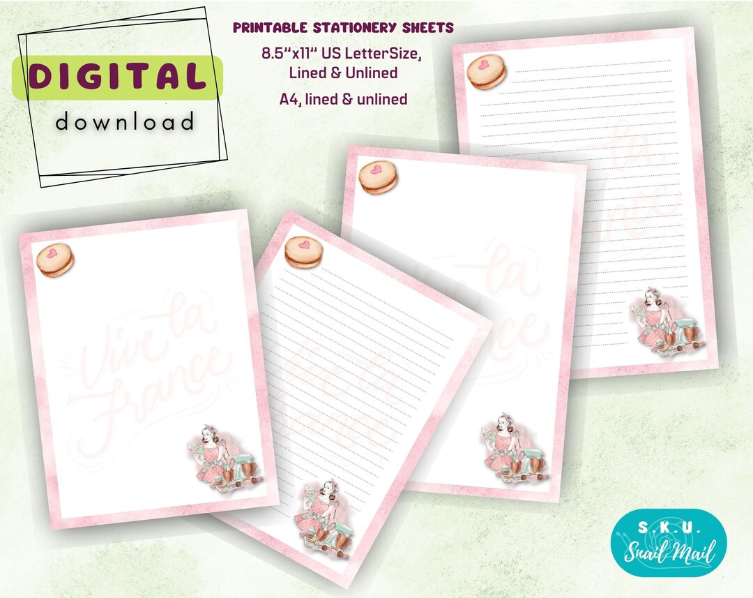 Printable Stationery Set US Letter Size PDF, A4 Size, Instant Download ...