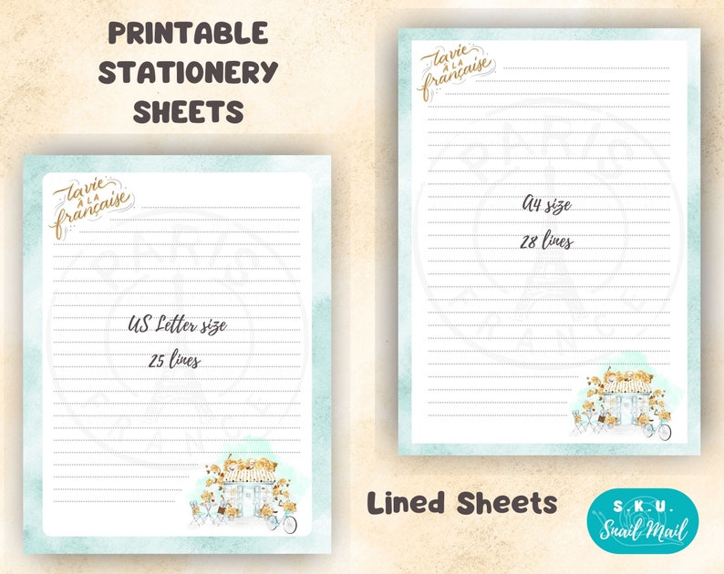 Printable Stationery Set US Letter Size PDF, A4 Size, Instant Download ...