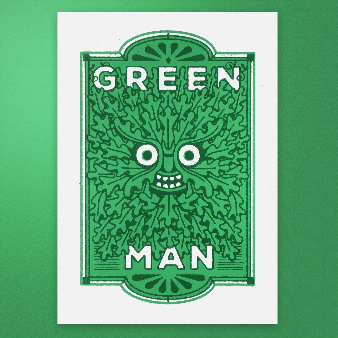 Green Man Print - Green Man Pub Name - A4 Screen Print - Green Man ...