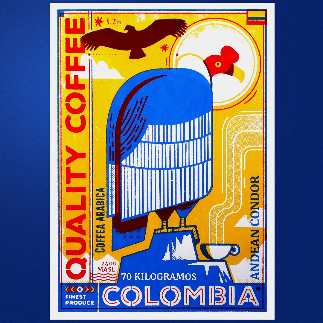 Andean Condor Screen Print Colombian Coffee Coffee Origin - Etsy