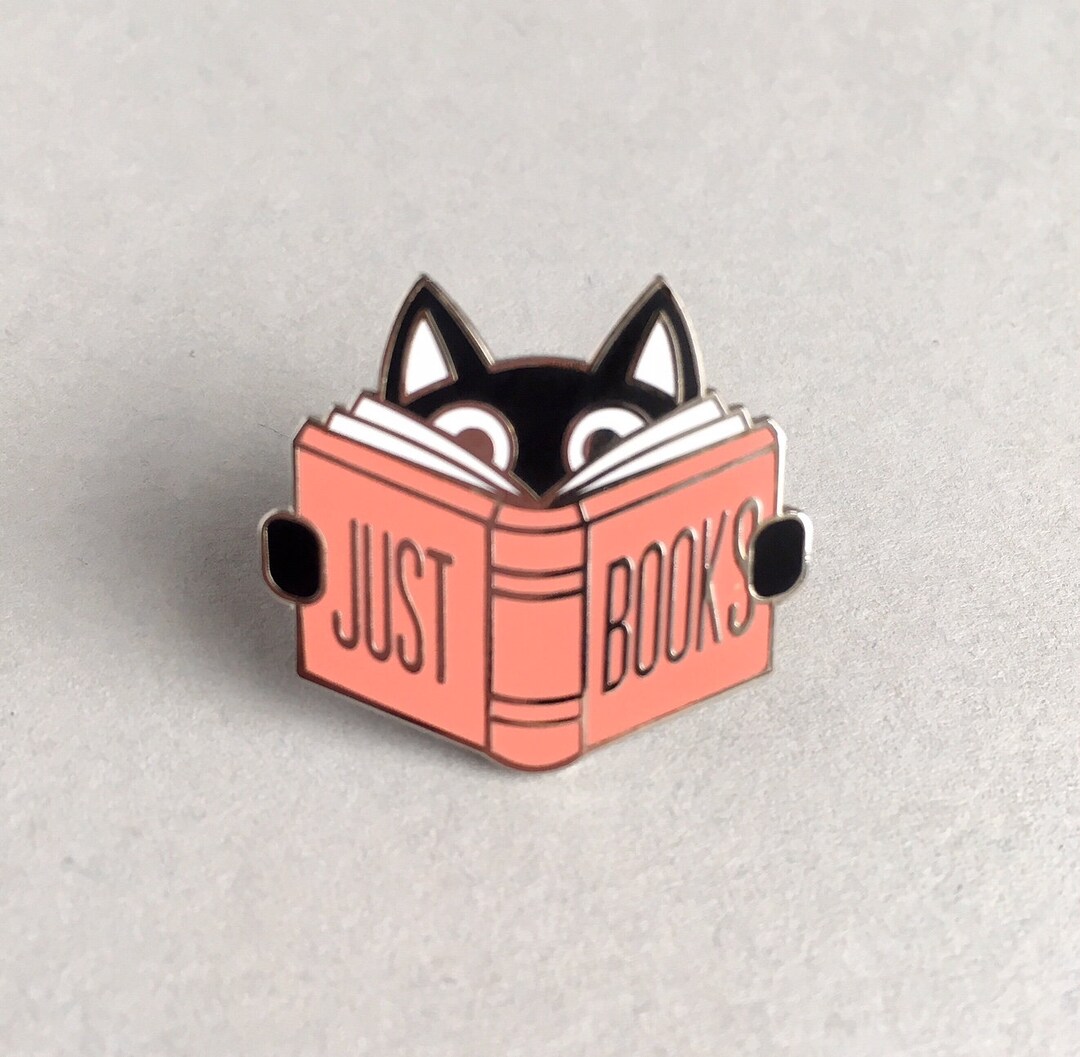 Book Enamel Pin Cat Enamel Pin Cat Brooch Cat Lover Gift Book Lapel Pin ...