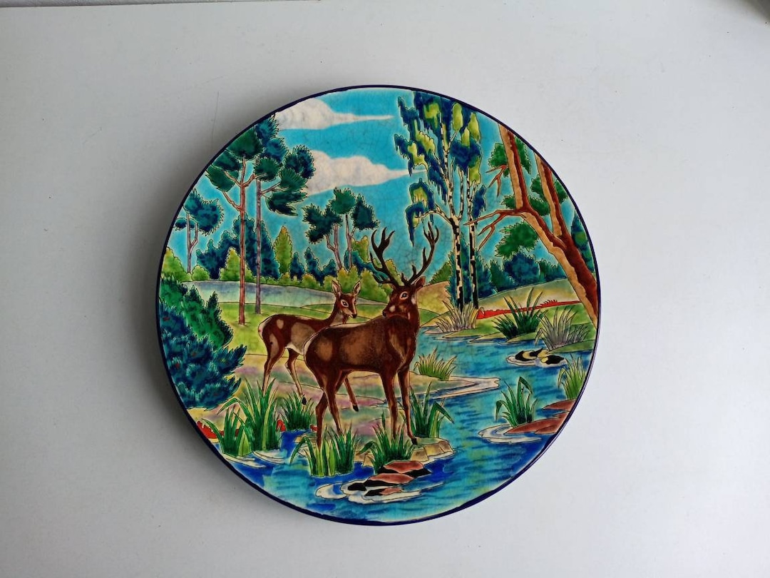 Limited Edition Longwy Enamel Hand Painted Deer Plate by Paul Mignon ...