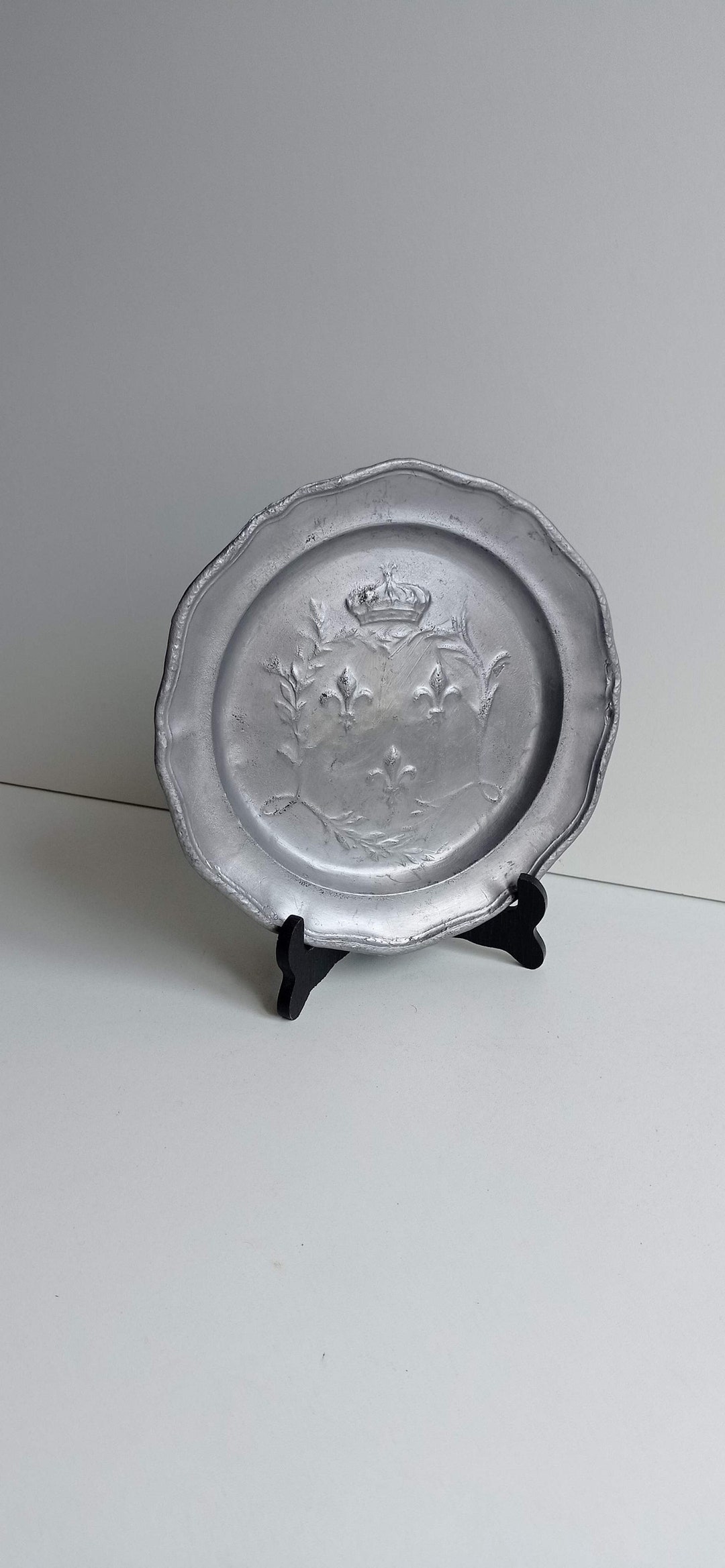 Rustic French Vintage/antique Pewter Plate With Coat of Arms / Heraldic ...
