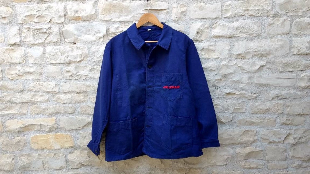 French Vintage Denim Work Jacket in Dark Blue With the Factory Work ...